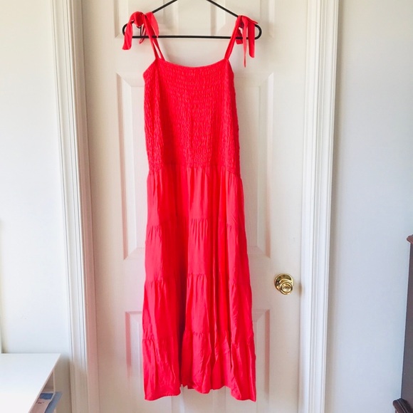 Culture Code | Dresses | Apple Red Smocking Tube Tiered Midi Dress ...